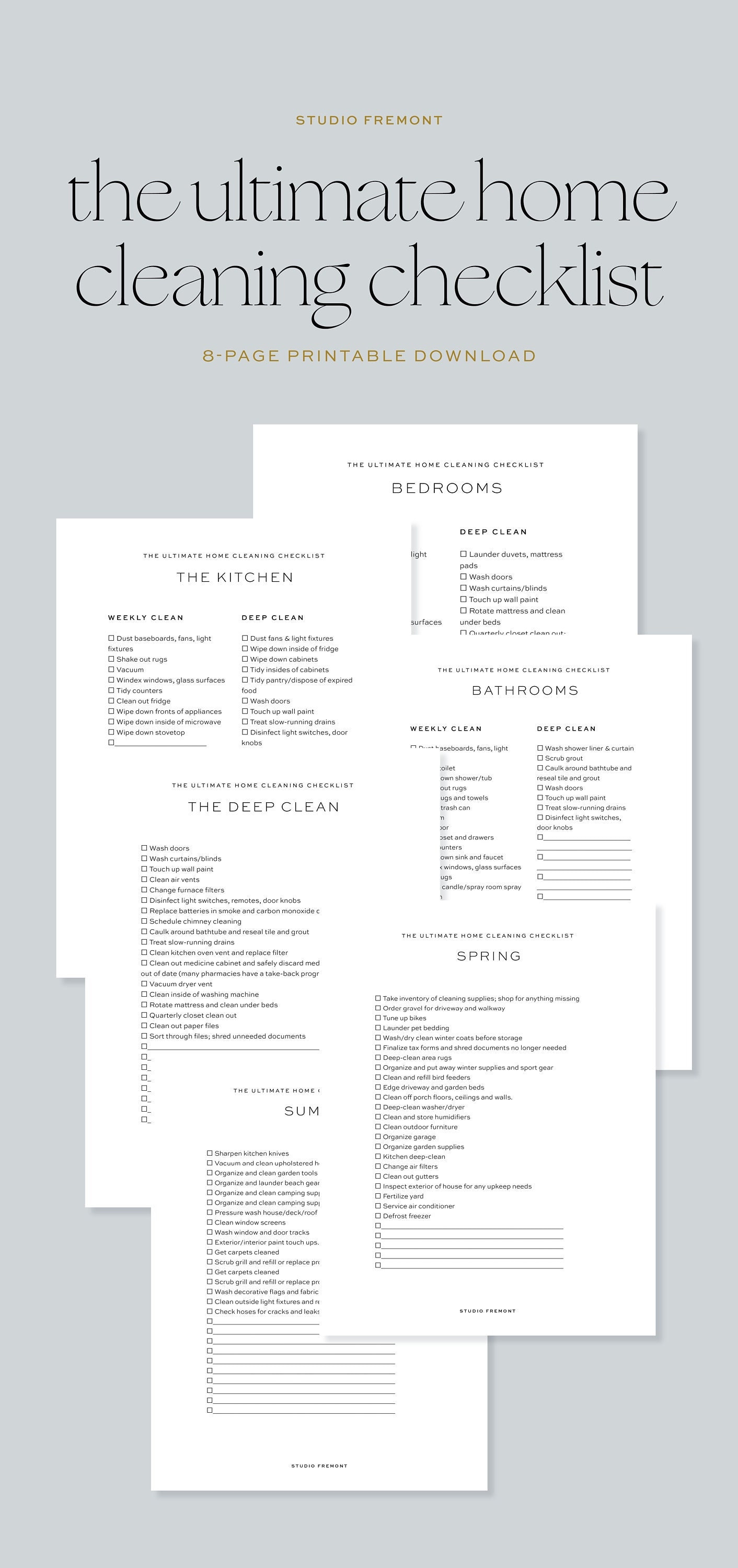 The Ultimate Home Cleaning Checklist, Deep Cleaning Printable PDF, 8 ...
