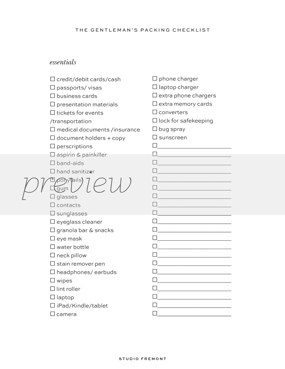 The Ultimate Men's Packing List | PDF Printable Packing Checklist ...