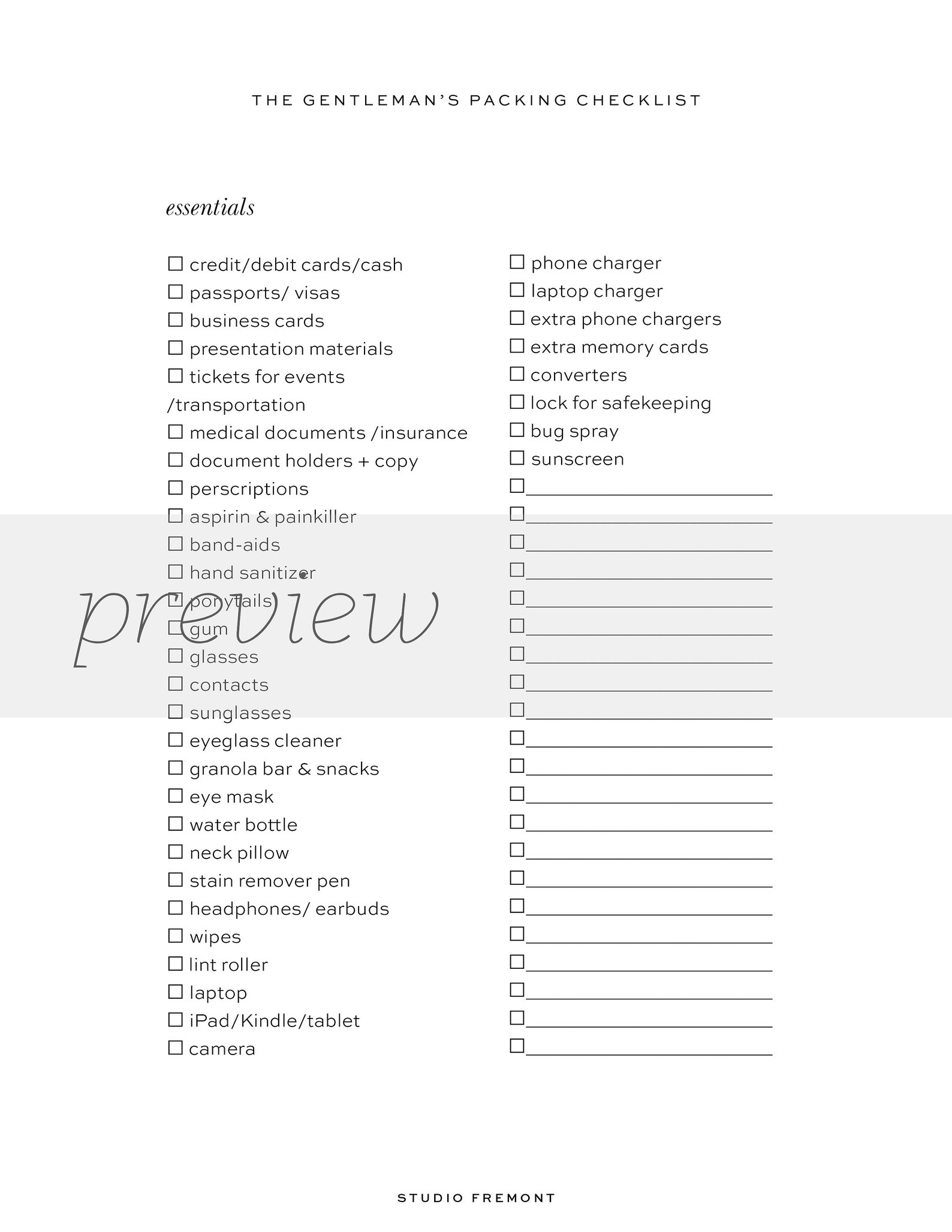 The Ultimate Men's Packing List | PDF Printable Packing Checklist ...