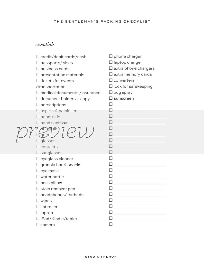The Ultimate Men's Packing List | PDF Printable Packing Checklist ...
