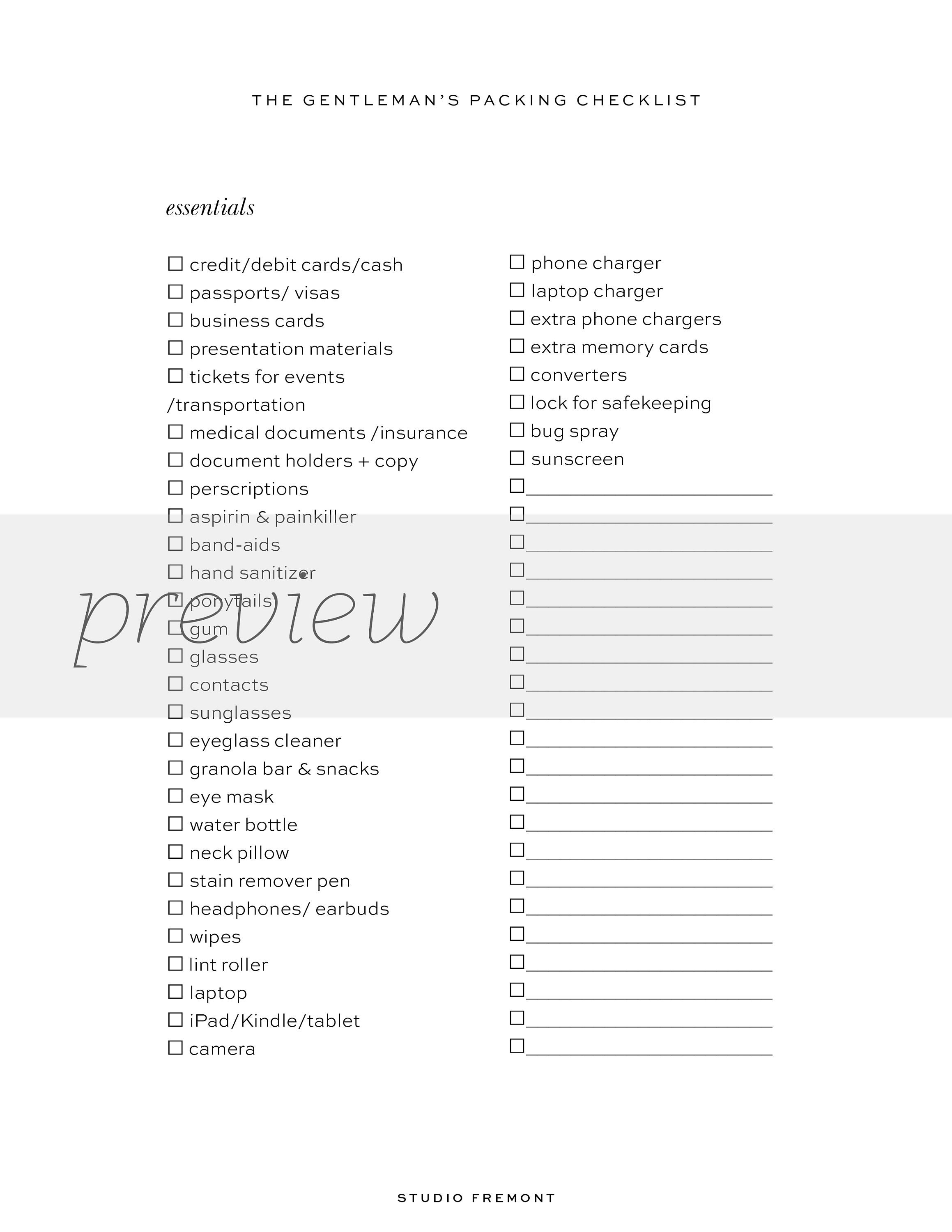 The Ultimate Men's Packing List | PDF Printable Packing Checklist ...