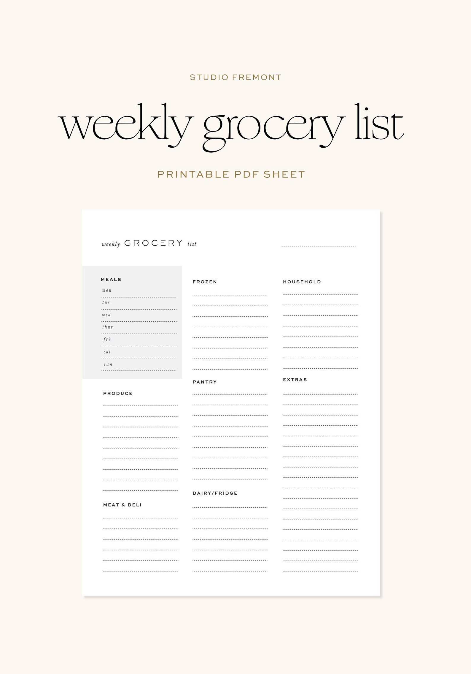 Grocery List Printable | Weekly Meal Planner & Grocery List | Grocery ...