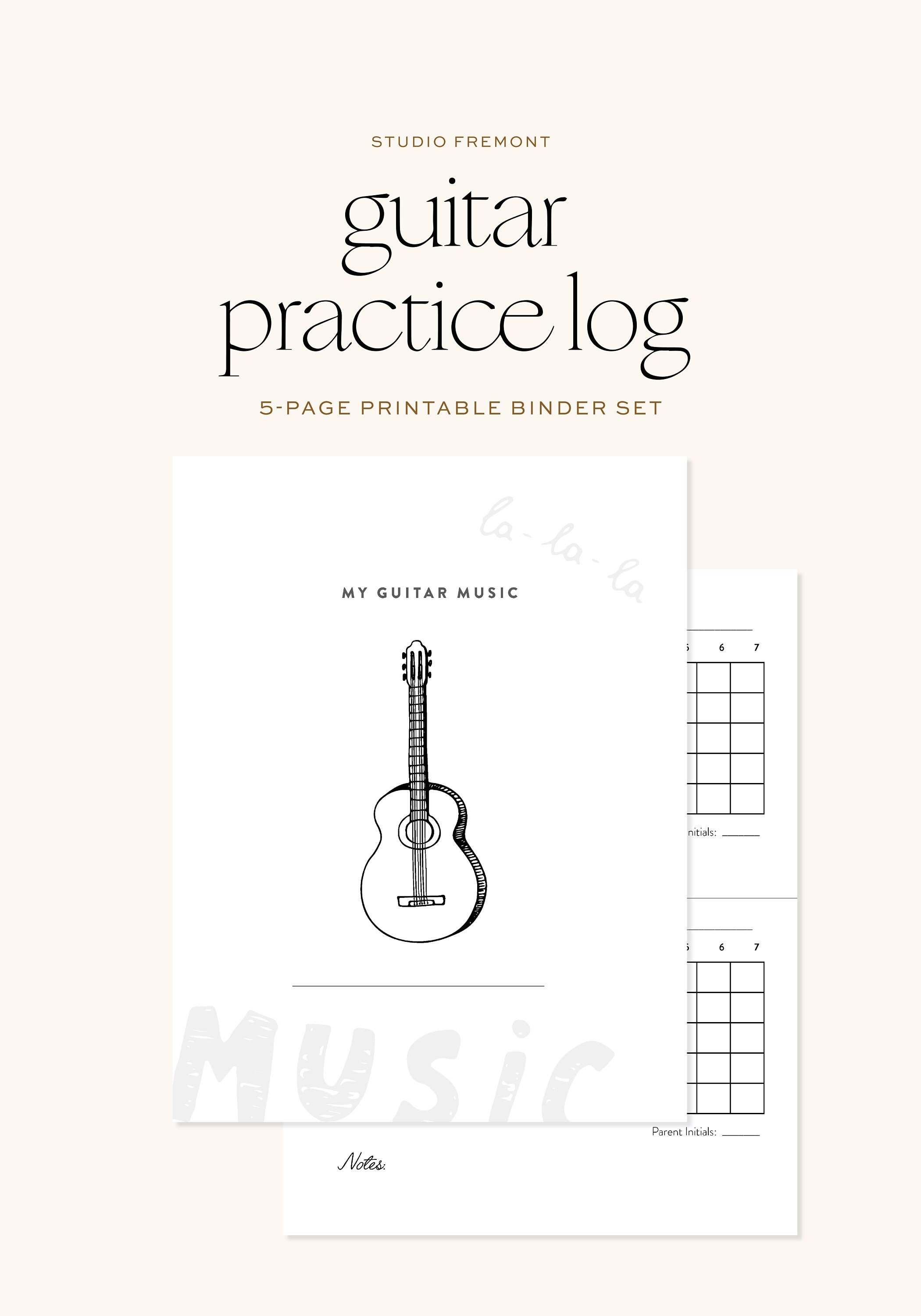 Guitar Practice Log | PDF Printable Music Practice Checklist ...