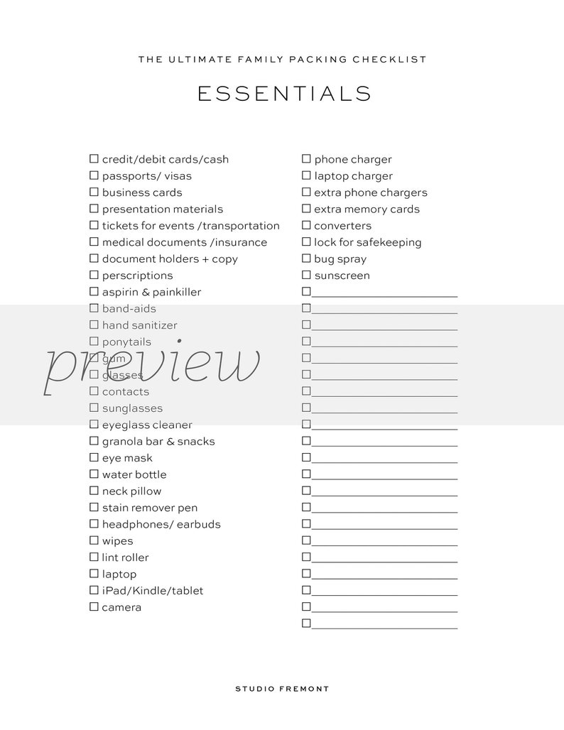The Ultimate Family Packing List | 9-page PDF Printable Vacation Travel ...