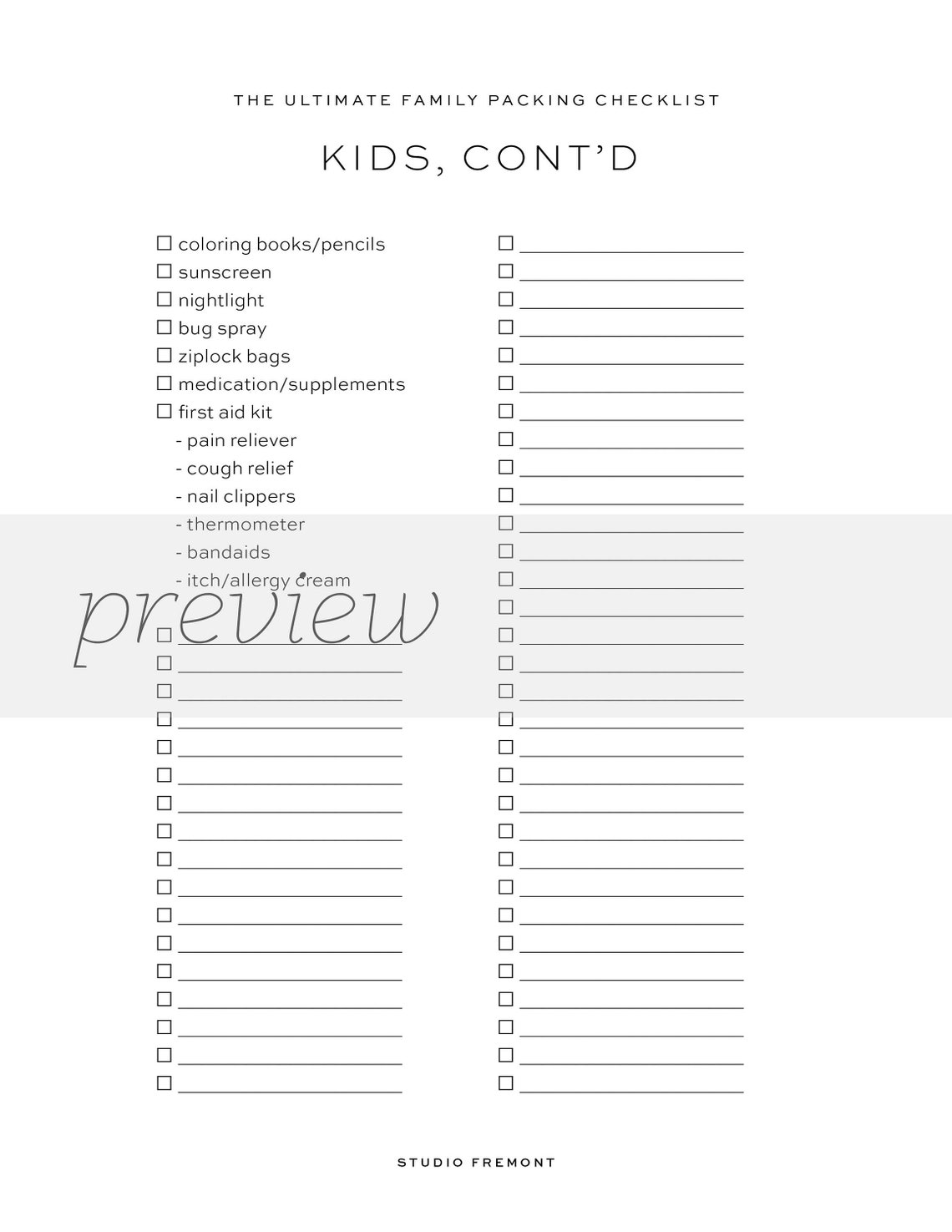 The Ultimate Family Packing List | 9-page PDF Printable Vacation Travel ...