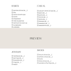 The Chic Girl's Packing List Printable, PDF Packing List for Vacation ...