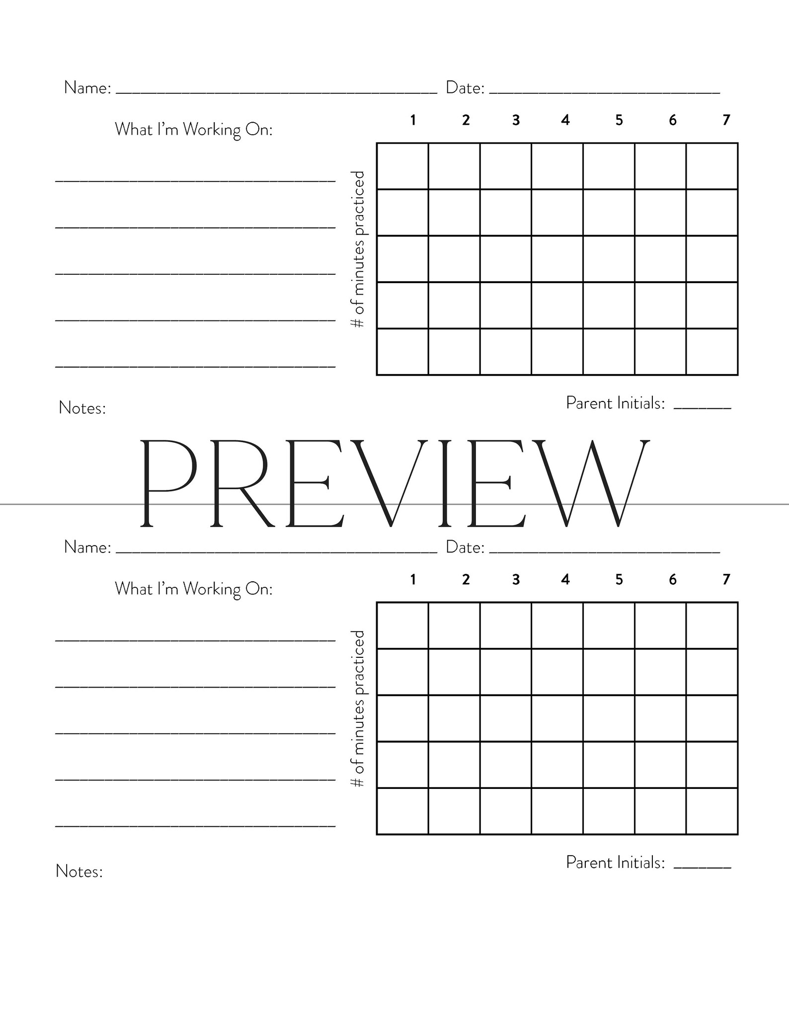 Violin Practice Log | PDF Printable Music Practice Checklist ...