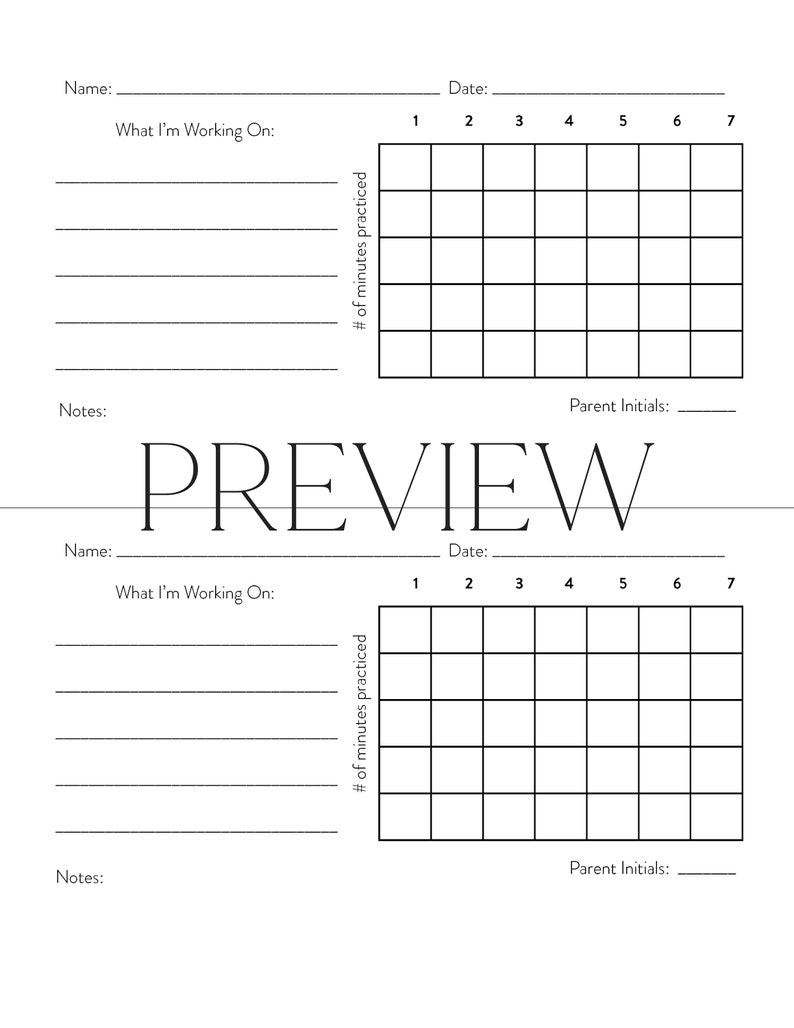 Guitar Practice Log | PDF Printable Music Practice Checklist ...