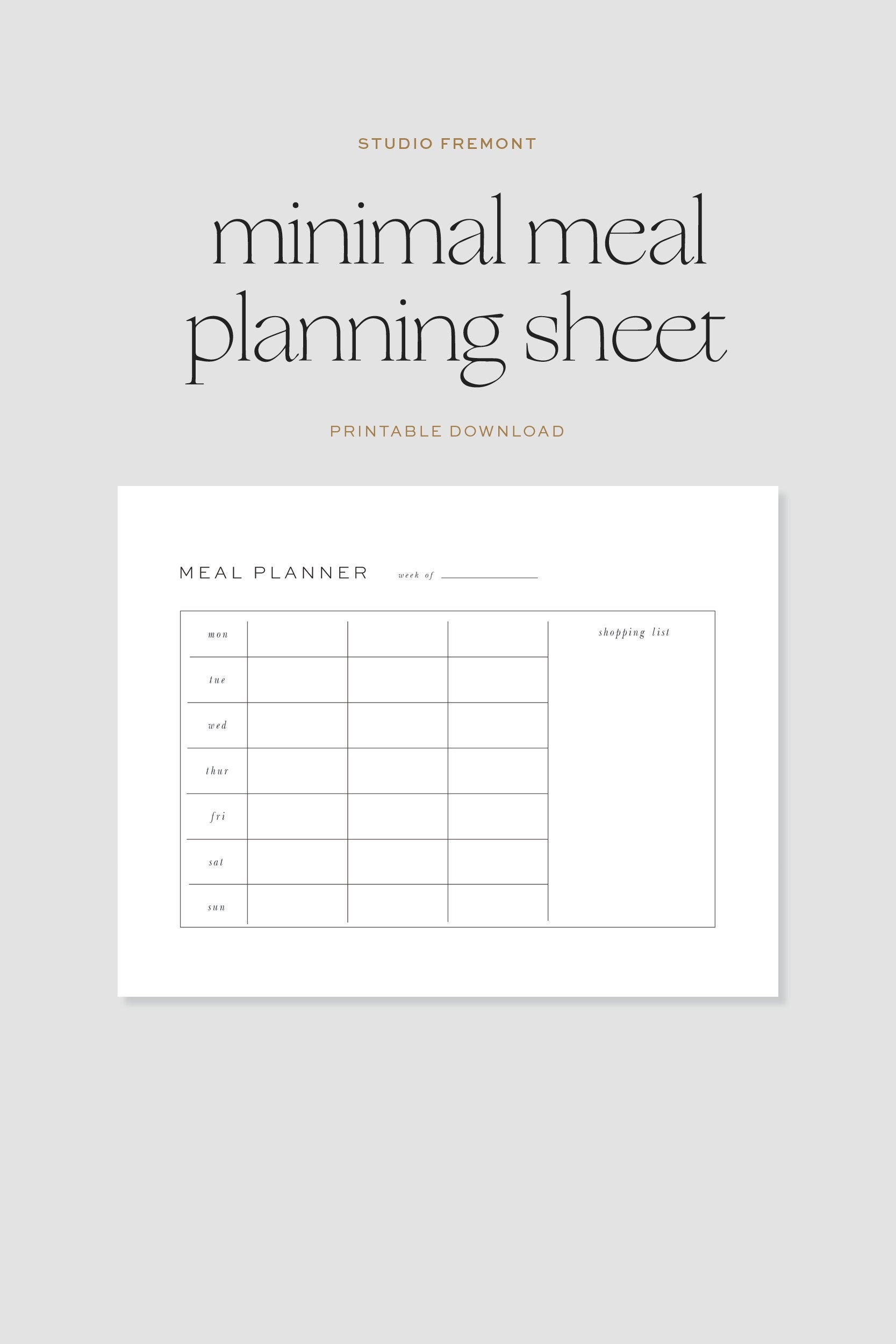 Weekly Meal Plan Printable | Printable Minimal Meal Plan Sheet ...