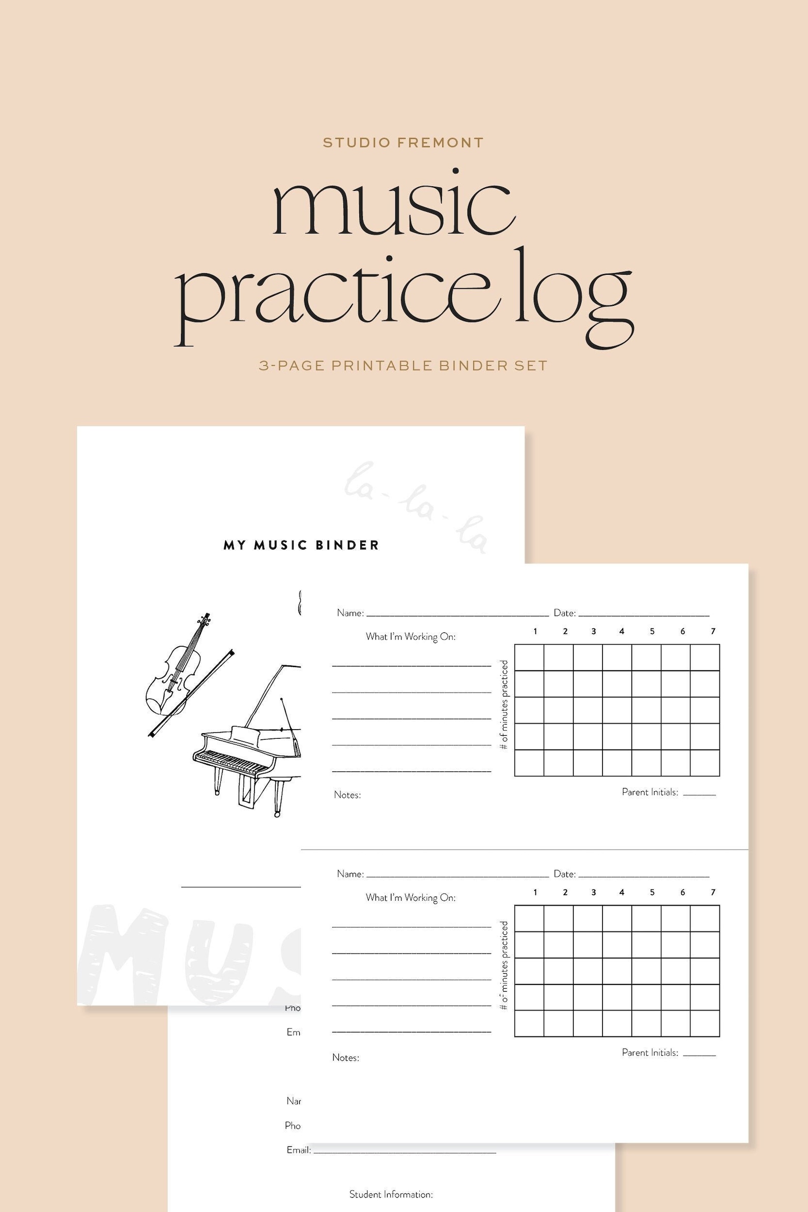 Music Practice Log | PDF Printable Music Practice Checklist | Printable ...