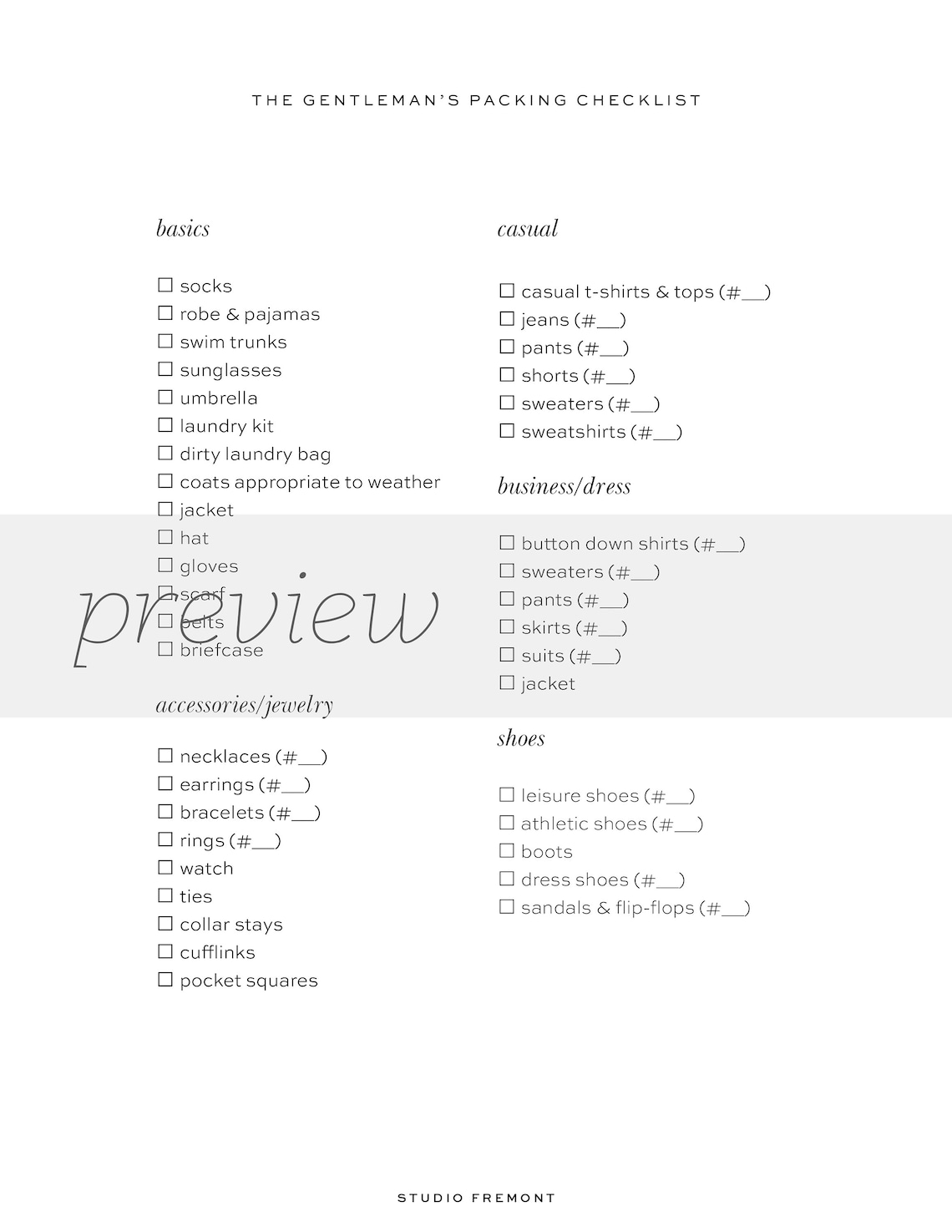 The Ultimate Men's Packing List | PDF Printable Packing Checklist ...
