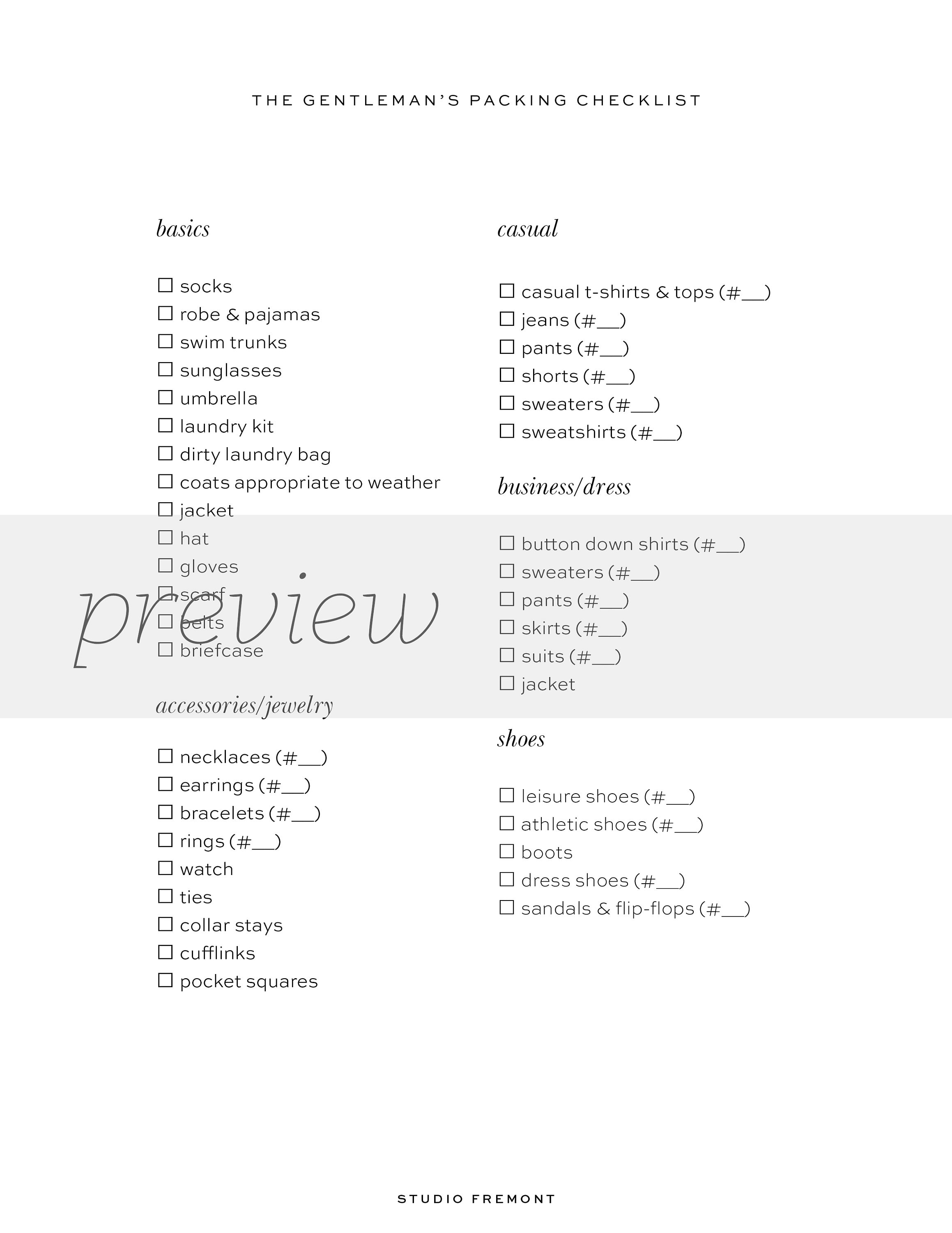 The Ultimate Men's Packing List | PDF Printable Packing Checklist ...