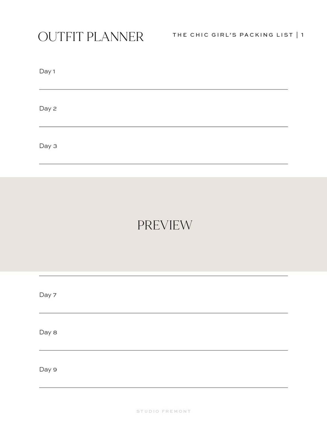 The Chic Girl's Packing List Printable, PDF Packing List for Vacation ...