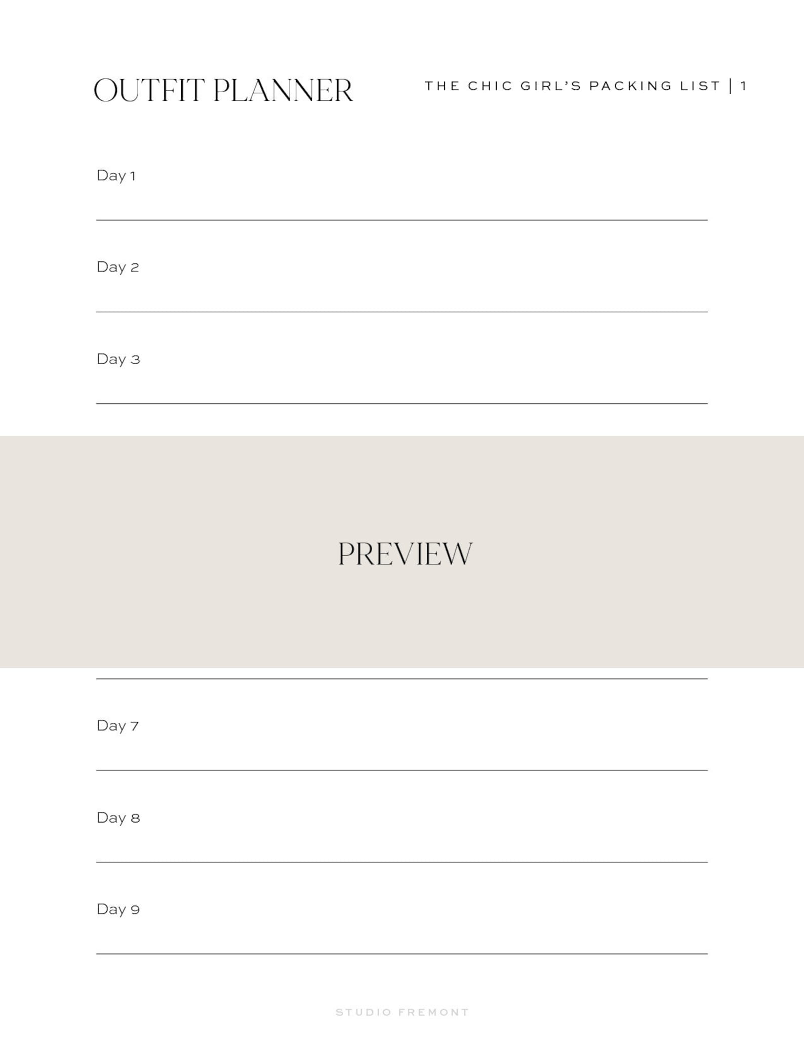 The Chic Girl's Packing List Printable, PDF Packing List for Vacation ...