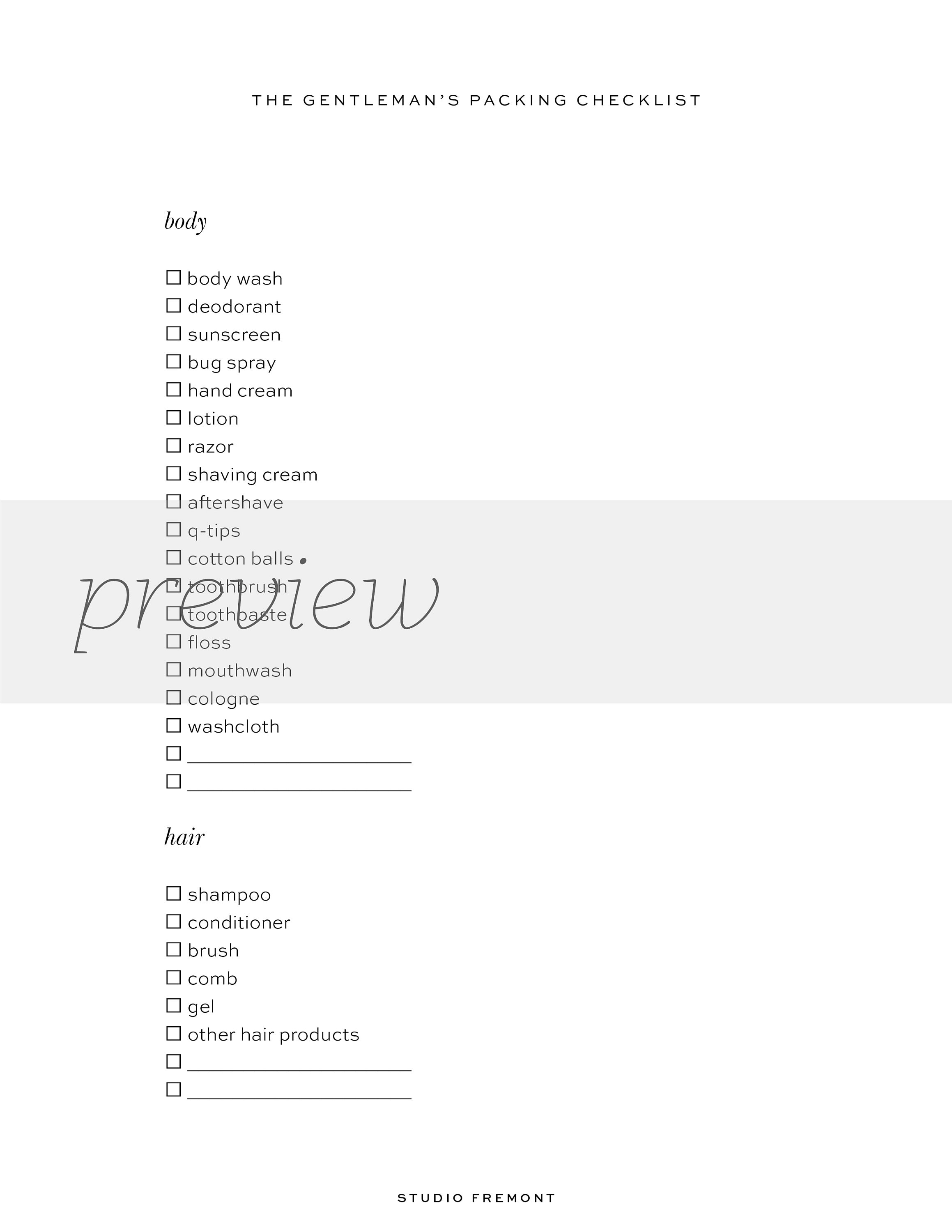 The Ultimate Men's Packing List | PDF Printable Packing Checklist ...