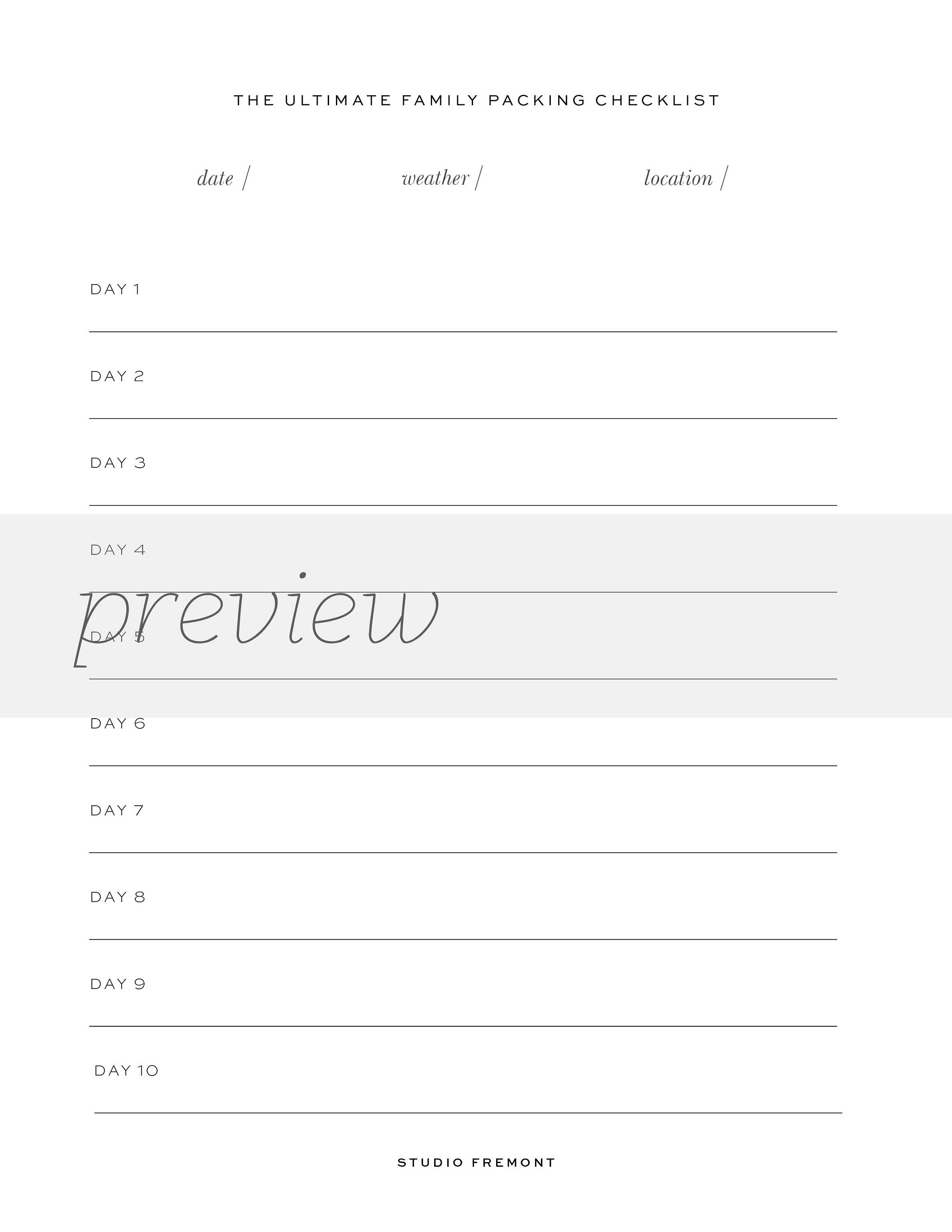 The Ultimate Family Packing List | 9-page PDF Printable Vacation Travel ...