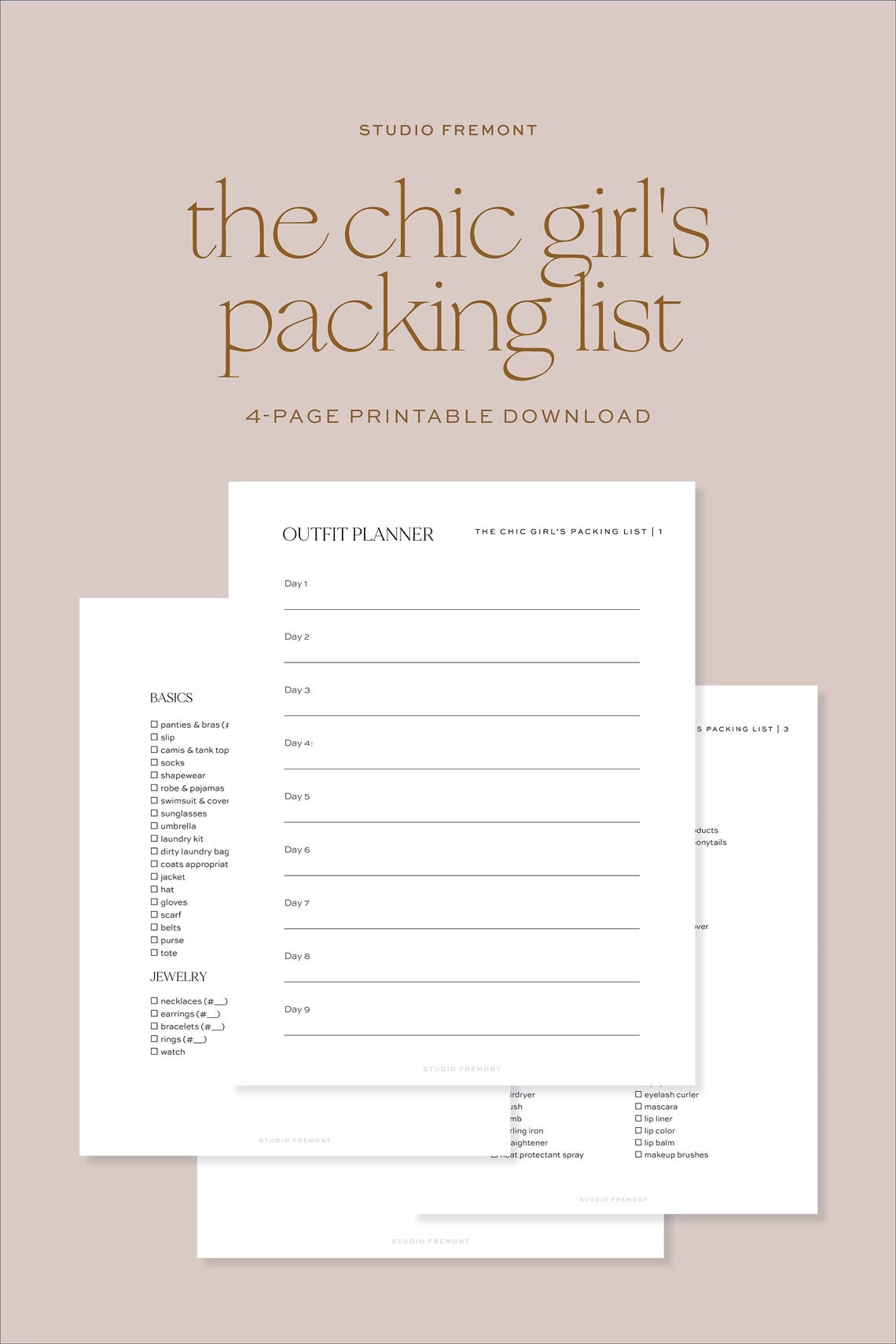 The Chic Girl's Packing List Printable, PDF Packing List for Vacation ...
