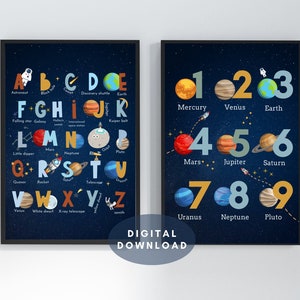 Set of 3 Preschool Printables Alphabet Chart Solar System Numbers ...