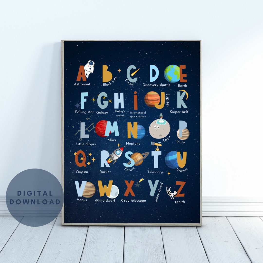 Nursery Alphabet Poster Space Themed Educational Printables Girls ...