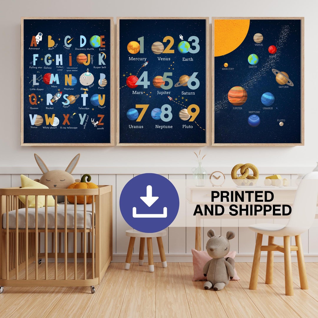 Solar System Printable Educational Nursery Wall Poster Set of 3 Kids ...