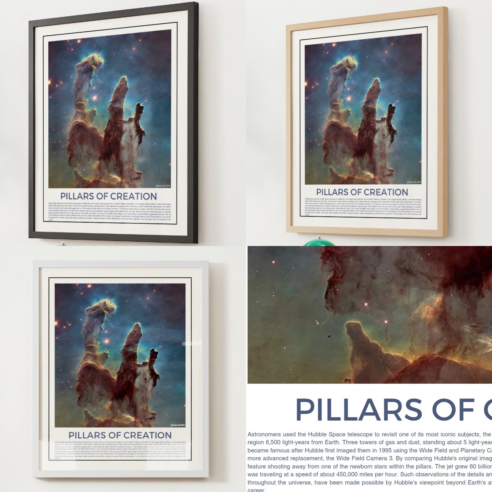 Pillars of Creation Poster Hubble Space Galaxy Wall Art Print Space ...
