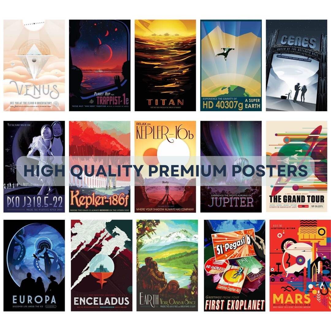 NASA Retro Poster, 3 Piece Space Wall Art, Sci-fi, Classroom, Office ...