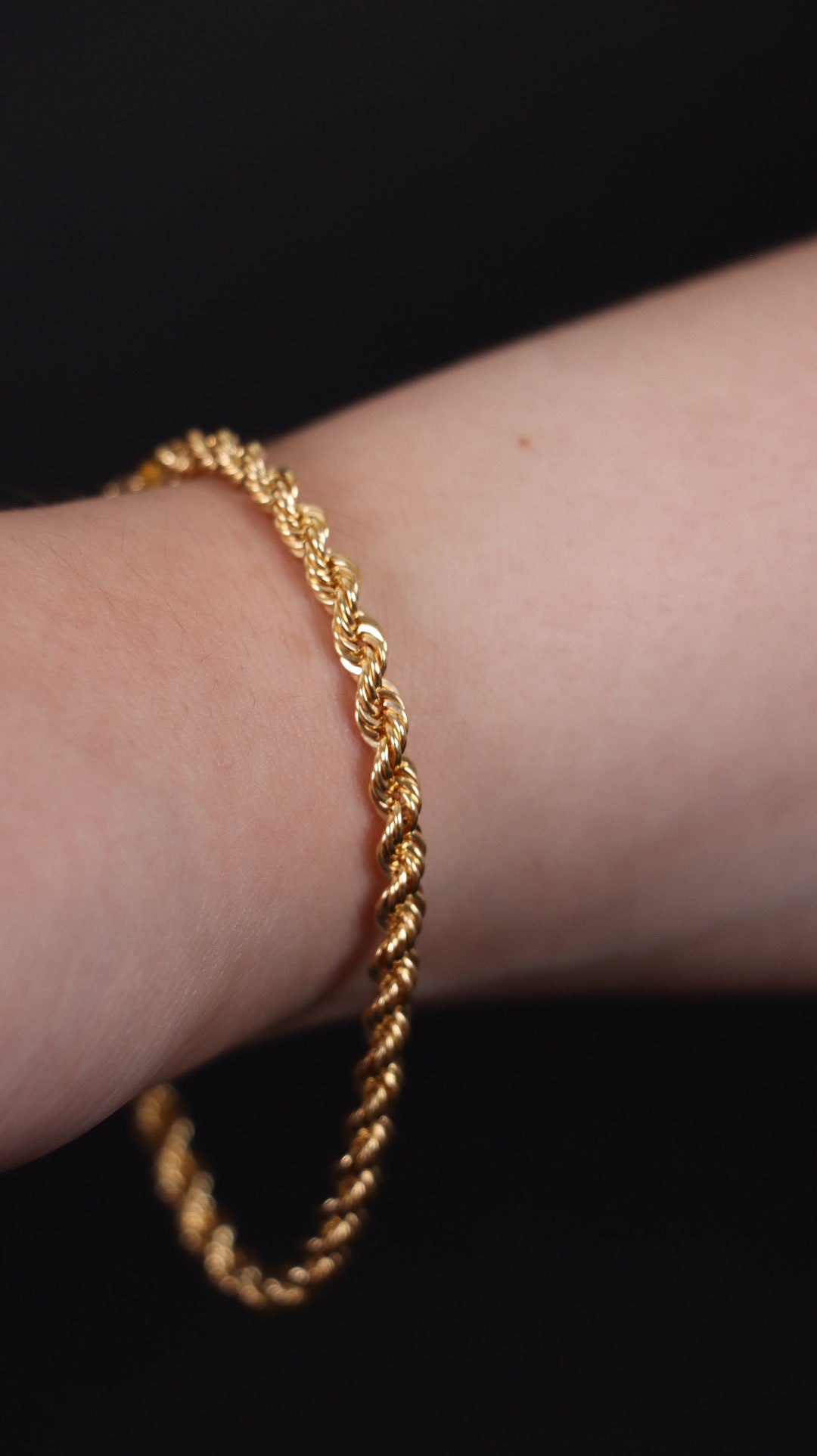18k Rope Gold Bracelet, Rope Chain Bracelet, Gold Rope Chain, Solid ...
