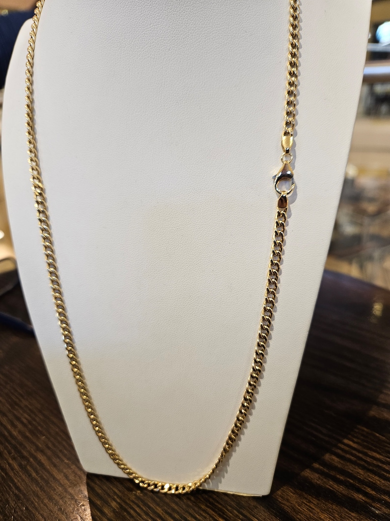 18k Solid Gold Cuban Link Chain Necklace, Curb Necklace Chain 18kt Real ...