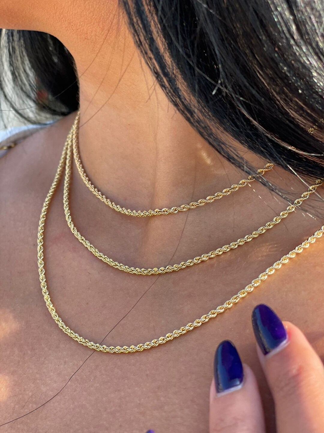 18k Gold Necklace, Rope Chain Necklace, Gold Rope Chain, Solid Gold ...