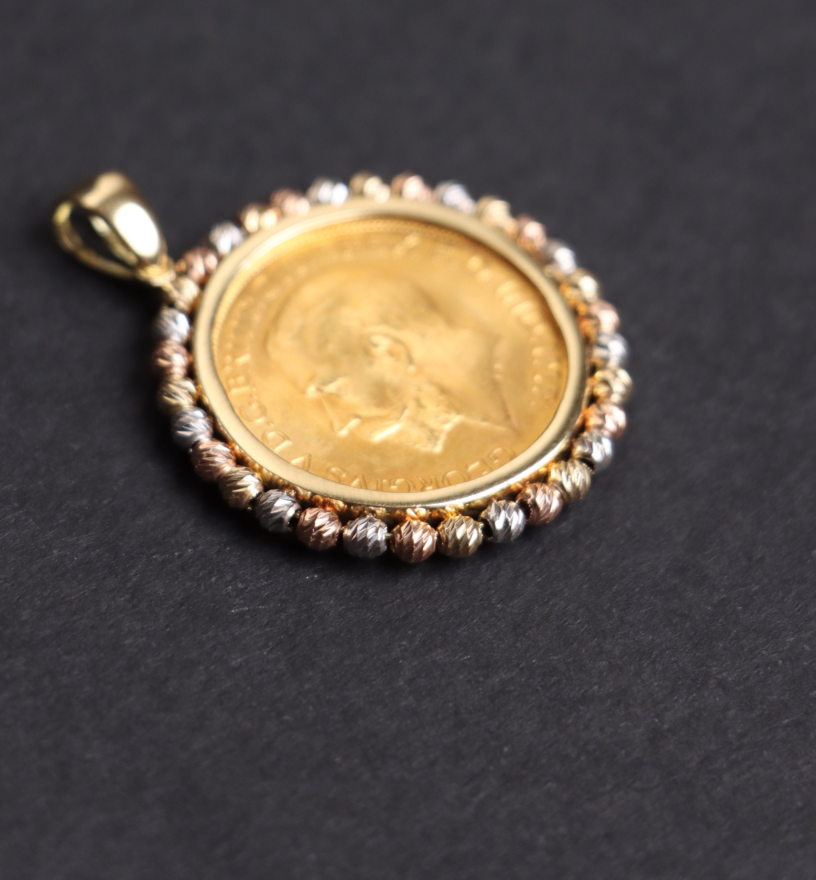 21k Solid Gold Coin, 18k Solid Gold Pendant Bead With 21kt Cold Coin ...