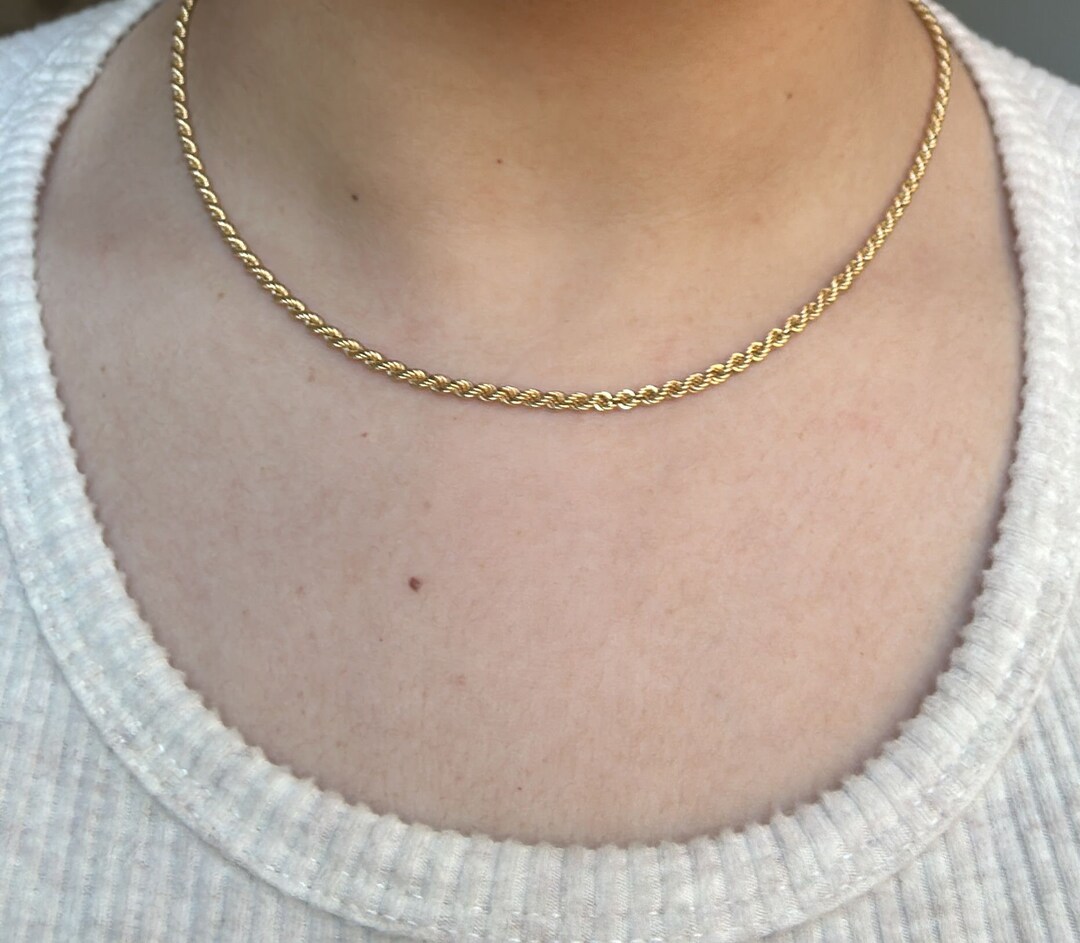 18k Solid Gold Rope Chain Necklace, 18k Real Gold Twisted Chain ...