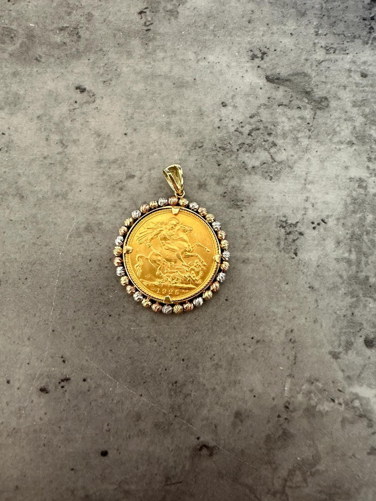 21k Solid Gold Coin, 18k Solid Gold Pendant Bead With 21kt Cold Coin ...