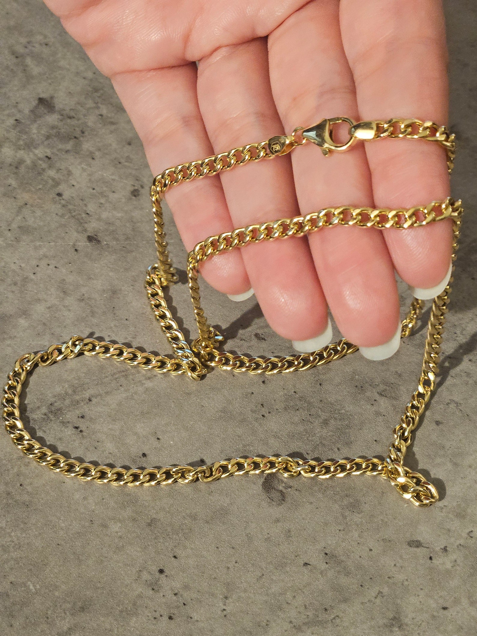 18k Solid Gold Cuban Link Chain Necklace, Curb Necklace Chain 18kt Real ...