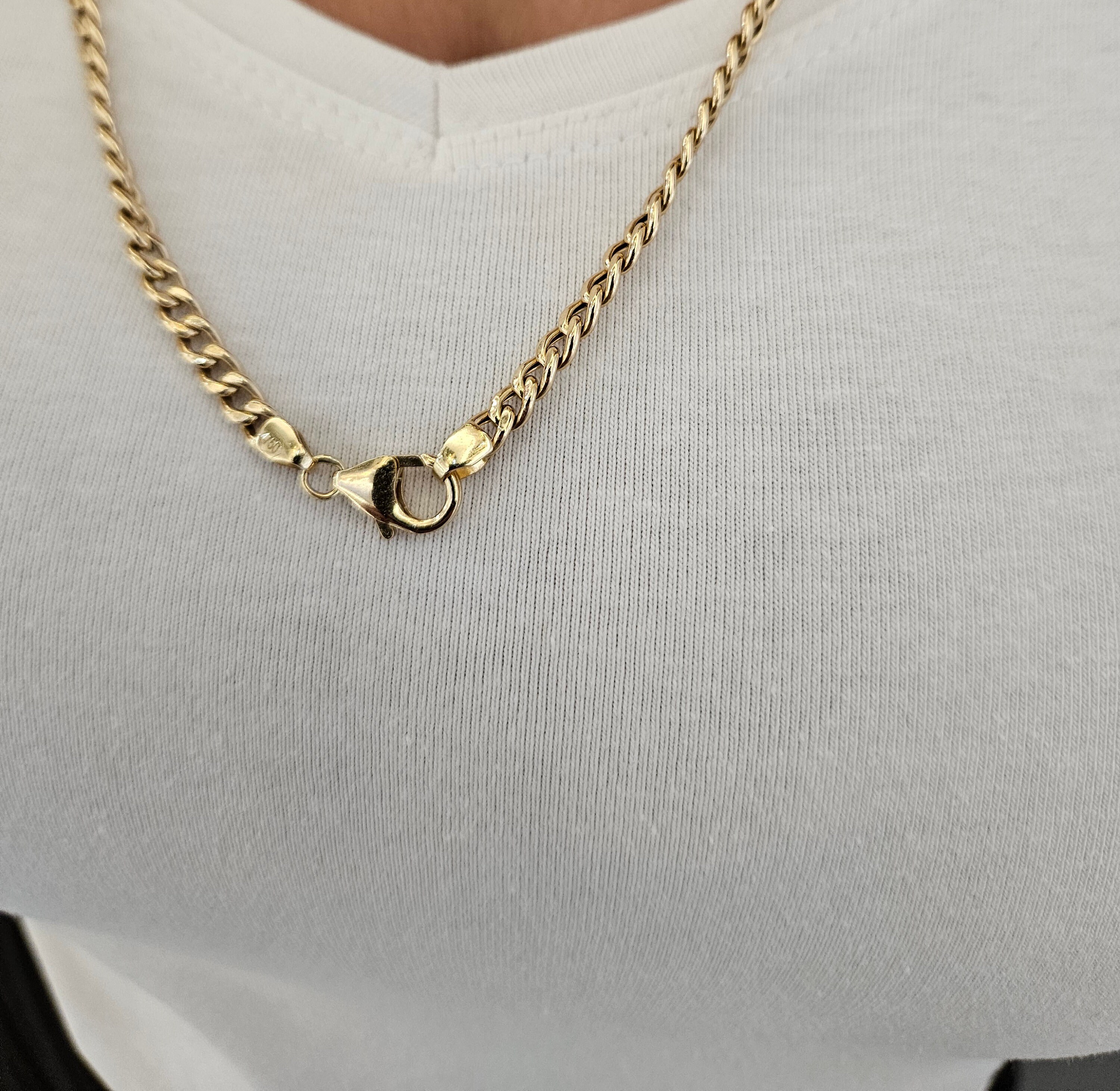 18k Solid Gold Cuban Link Chain Necklace, Curb Necklace Chain 18kt Real ...