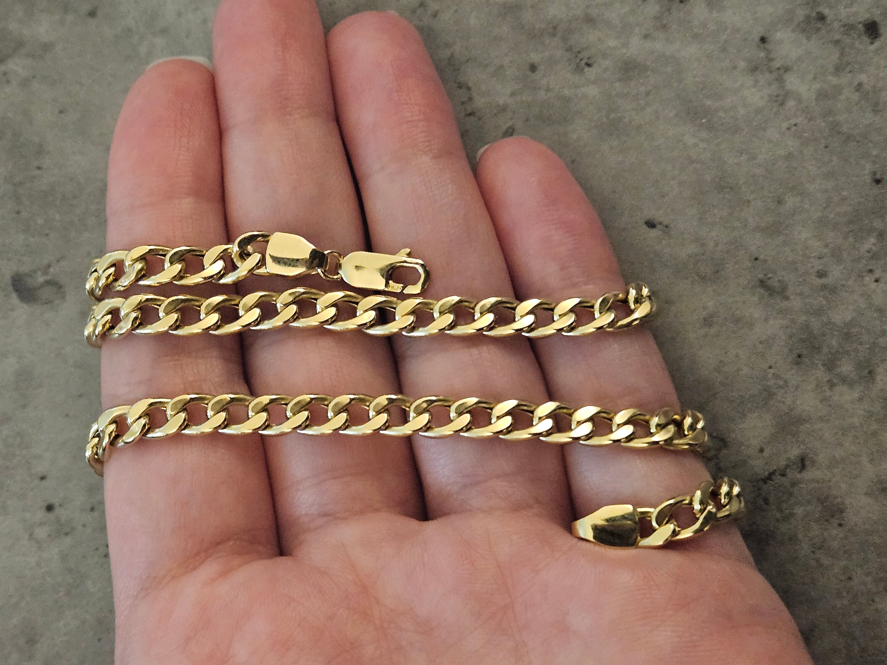 18k Solid Gold Cuban Link Chain Necklace, Curb Necklace Chain 18kt Real ...