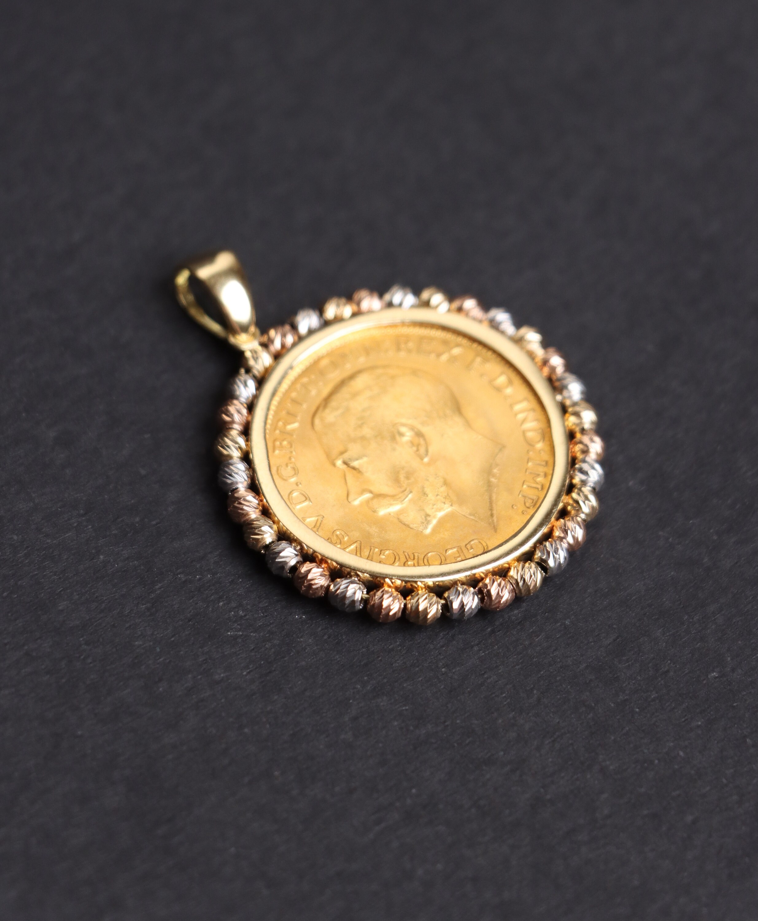 21k Solid Gold Coin, 18k Solid Gold Pendant Bead With 21kt Cold Coin ...