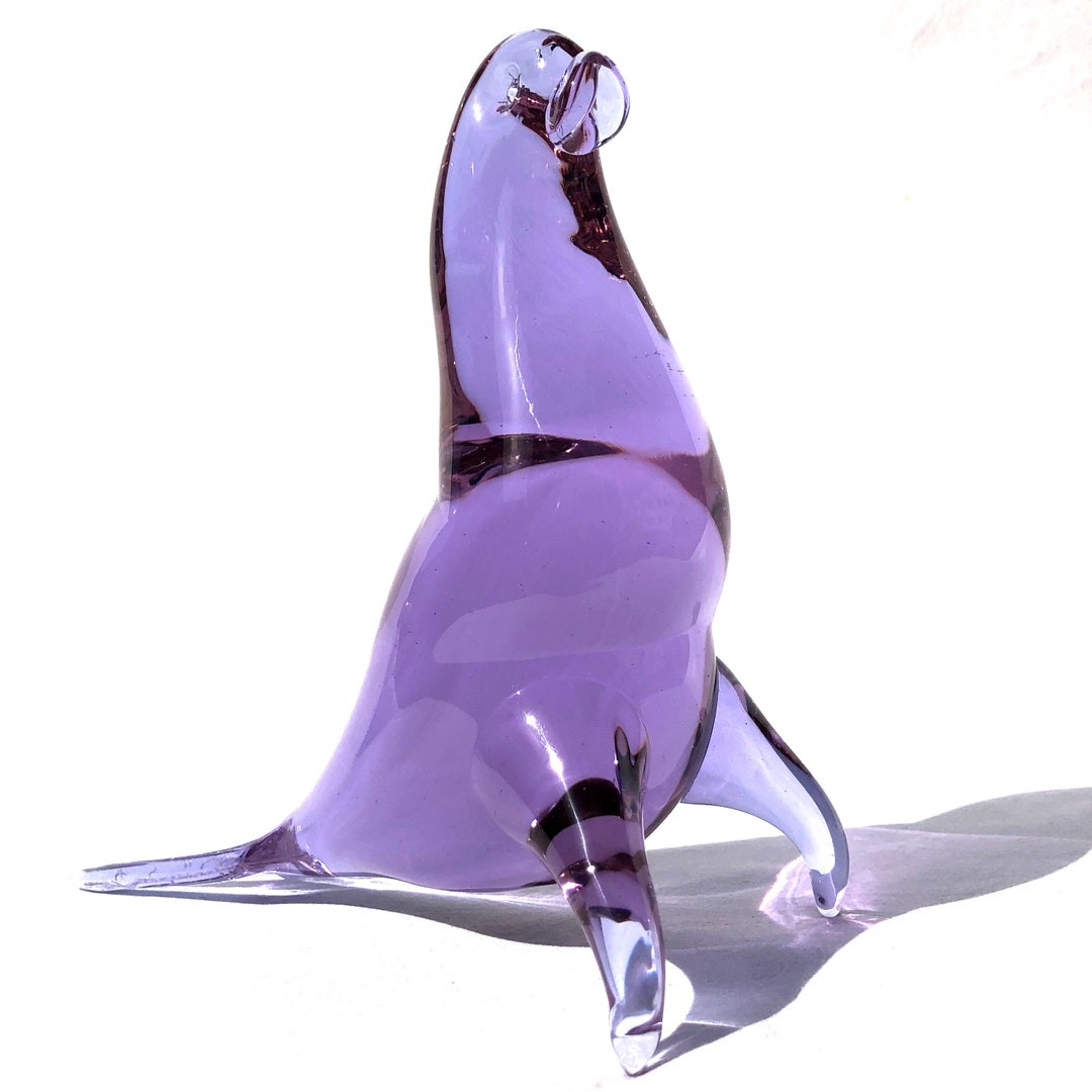 Heavy Vintage Murano Lilac Glass Sea Lion Figurine Sculpture 1960's ...