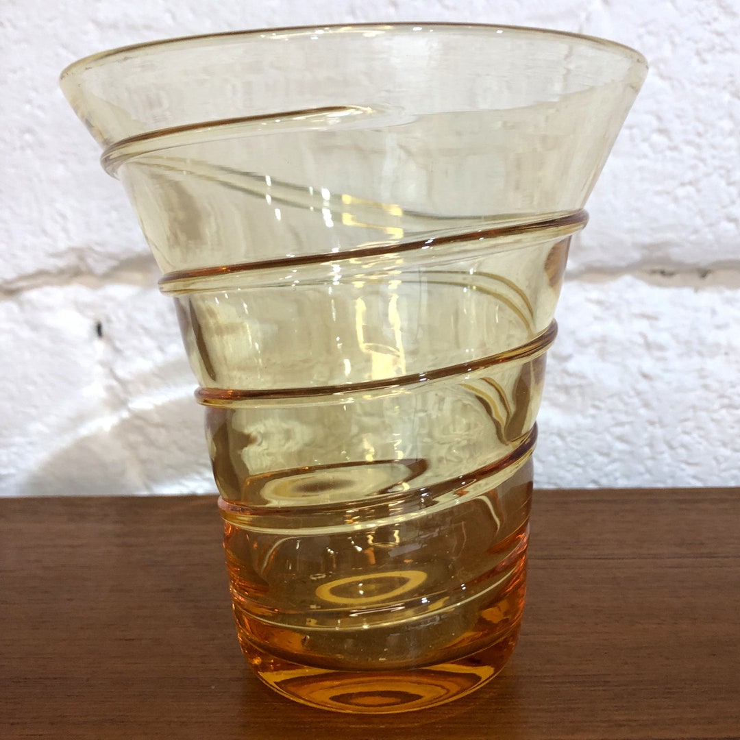 Art Deco 1930's Amber Glass Ribbon Trailed Vase Barnaby Powell ...