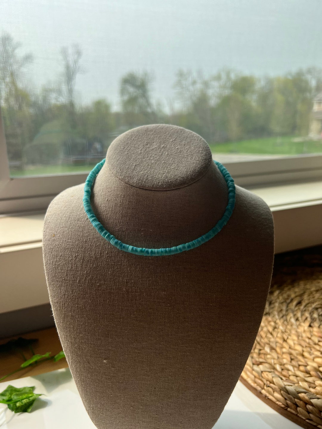 Blue Heishi Necklace - Trendy VSCO Choker - Stainless Steel Choker ...