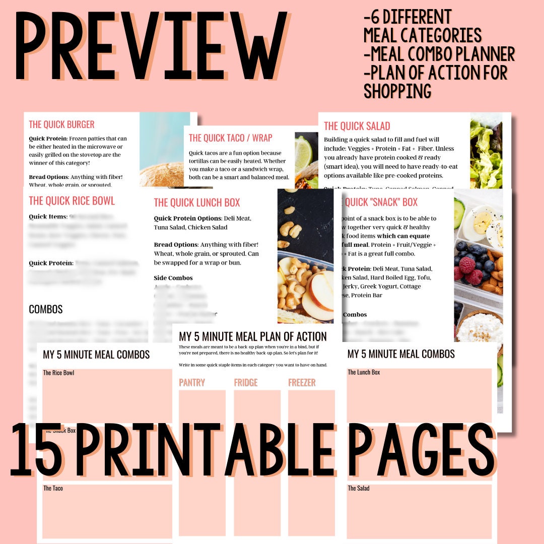 5 Minute Meals Printable Meal Prep / Weightloss Meal Plan / Easy Meal ...