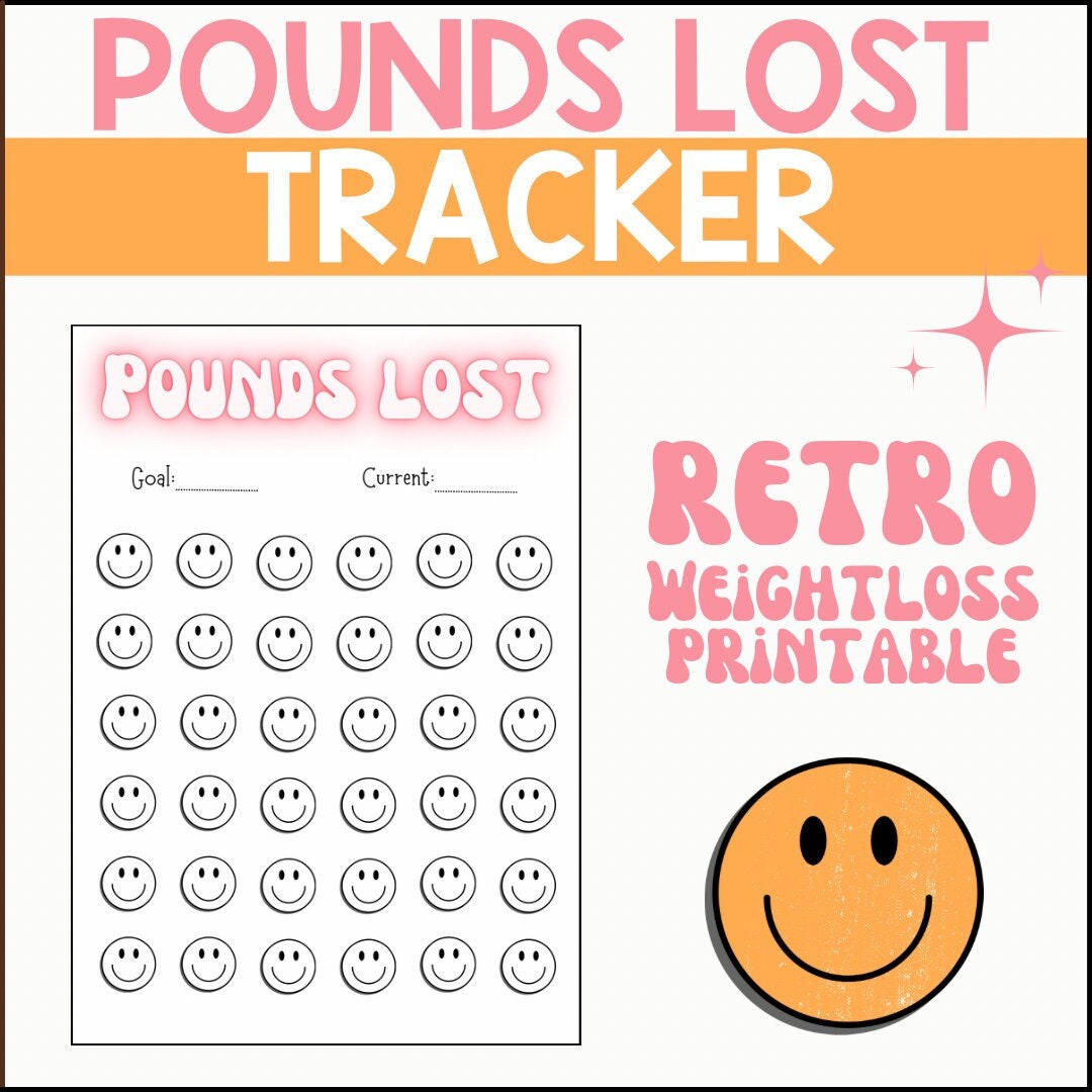 Retro Pounds Lost Tracker, Groovy Smile Weight Loss Coloring Printable ...