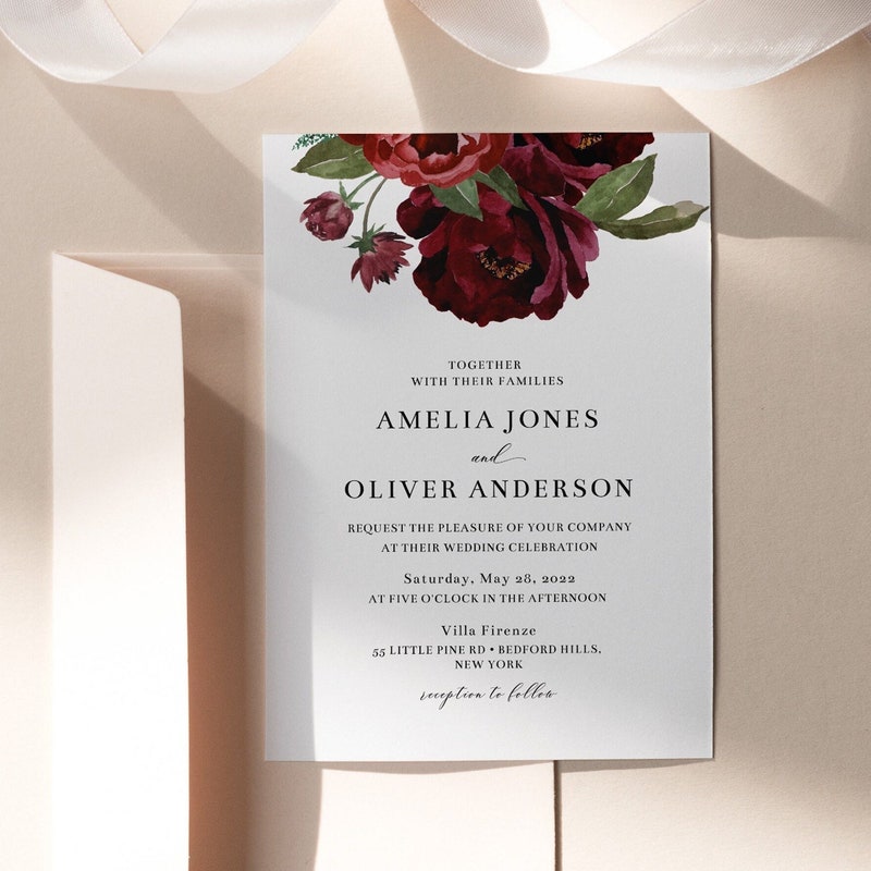 Burgundy Wedding Invitation - Etsy