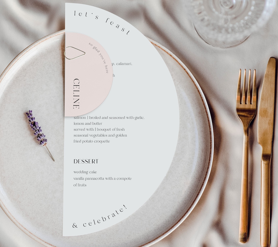 Let's Feast Half Moon Menu Template & Arch Place Card Template Set ...