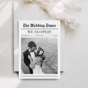 We Eloped Newspaper Photo Elopement Card, Reception Party Invitation ...