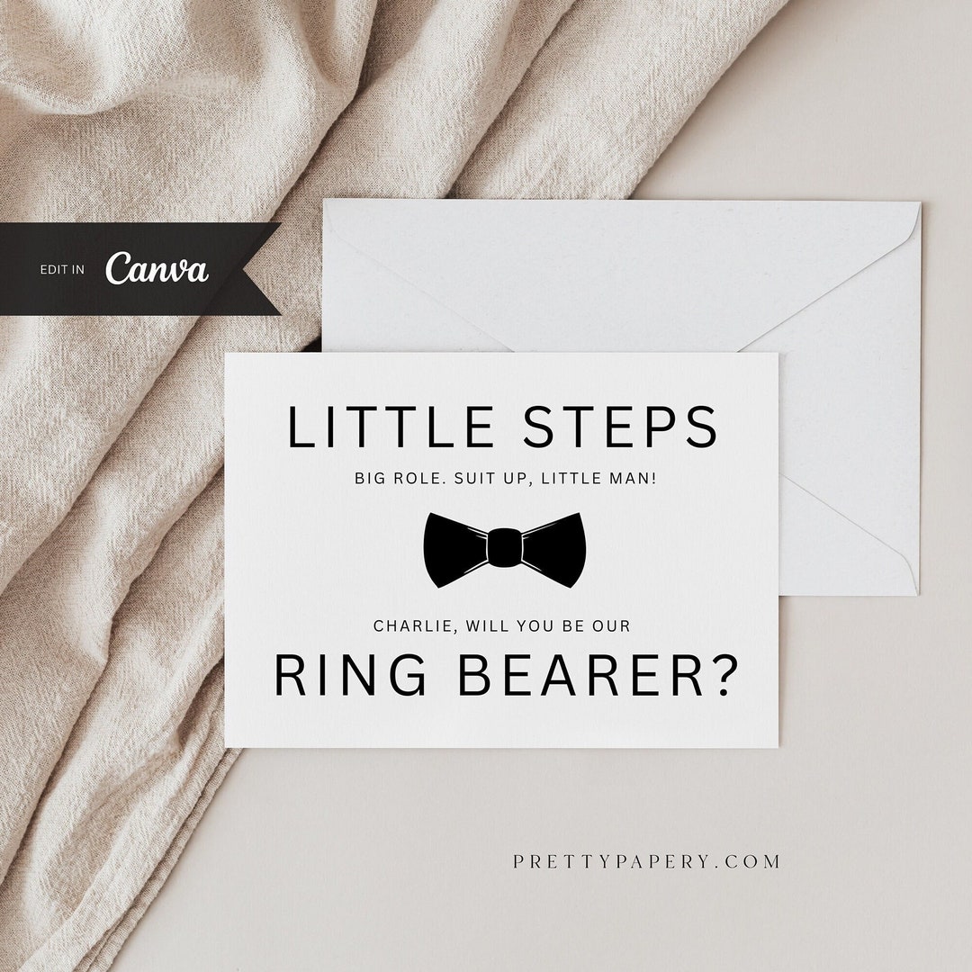Cute Ring Bearer Proposal Card Template, Canva Template, Little Steps ...