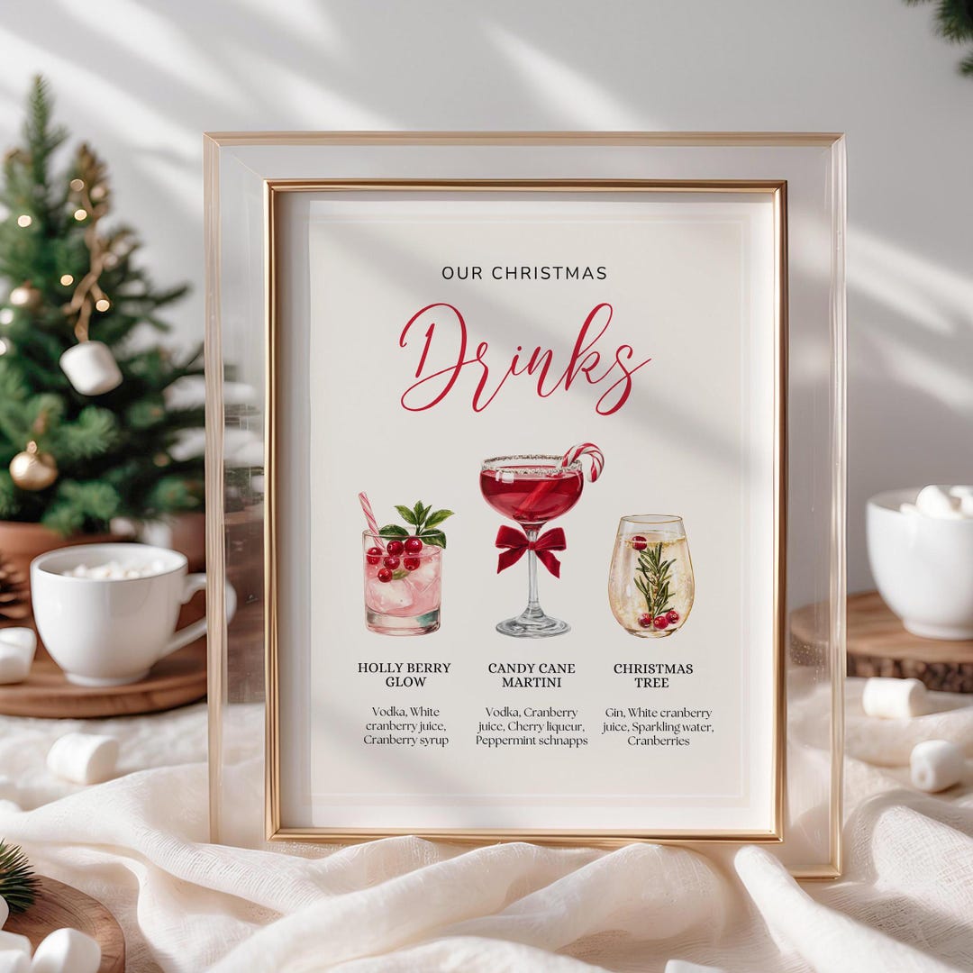 Printable Christmas Drinks Menu Template – Holiday Cocktail Bar Sign ...