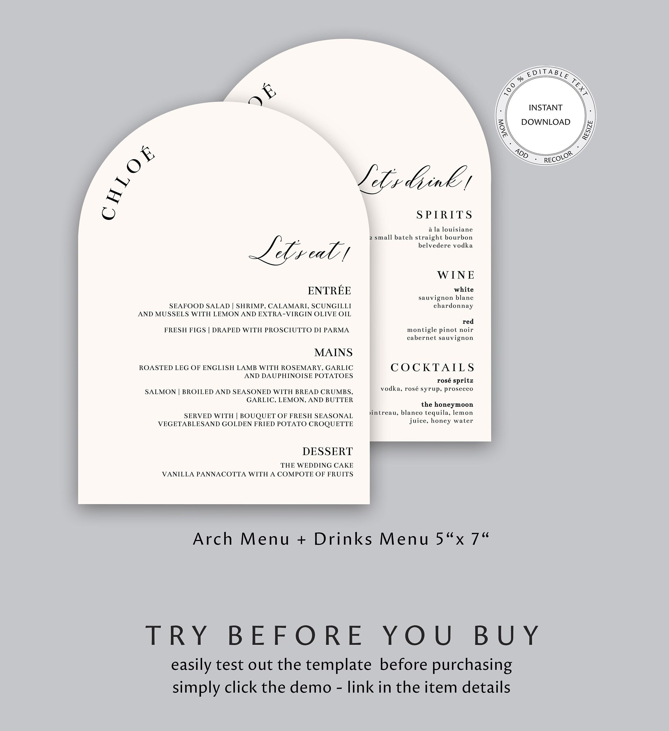 Arch Wedding Menu Menu Template Wedding Drink Menu Instant - Etsy Australia