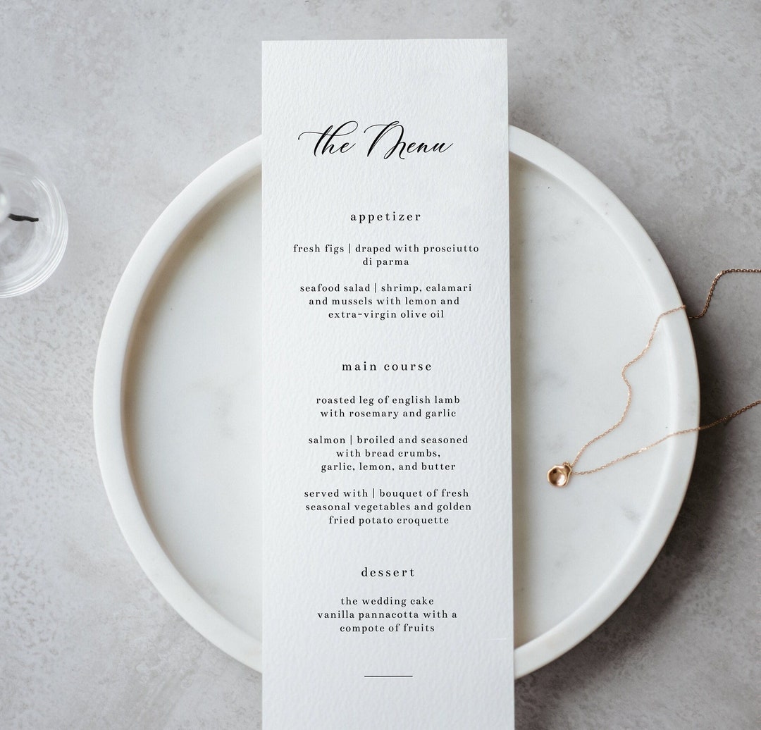 Modern Menu Cards Template, Printable Wedding Menu, Elegant Menu Card ...