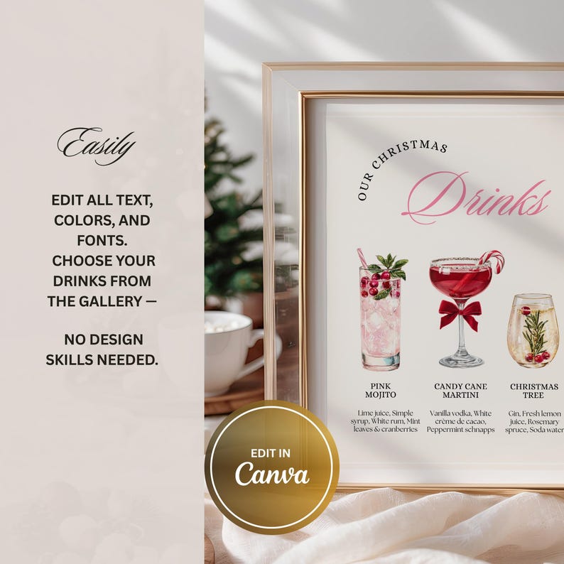 Elegant Christmas Drinks Menu Template – Holiday Cocktail Bar Sign ...