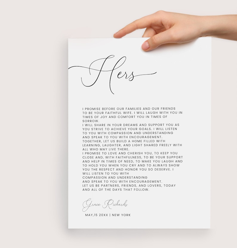 Wedding Vows Anniversary Gift Template, Minimalist Wall Art (INSTANT ...